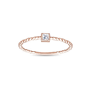 1/20CT Mini Princess-Cut Diamond Twisted Braided Band Stacking Minimalist Engagement Ring in 10k Rose Gold, 0.06 CTTW Ring Size-4