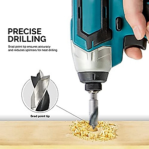Eyech 6Pcs Brad Point Drill Bits Stubby Drill Bit Set for Wood |Spiral Twist Bit 1/4" Quick Change Hex Shank | 4241 High Speed Steel | for Quick Change Chucks and Drives