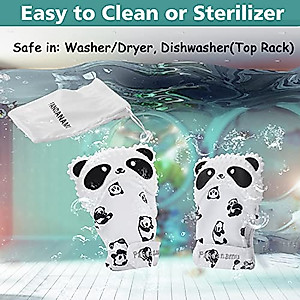 Baby Teething Mitten BPA-Free Panda Teething Mitts Teething Toy Infant Teether with Travel Bag(1 Pair)