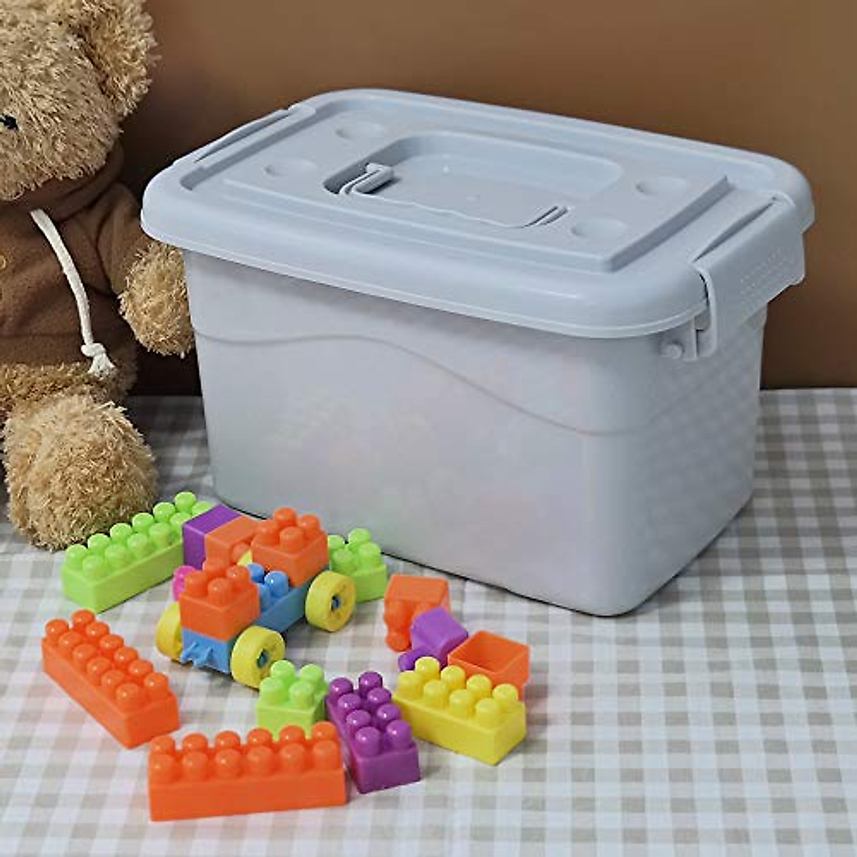 Readsky 6-Pack 5 L Plastic Storage Bin with Lid and Handle, Grey