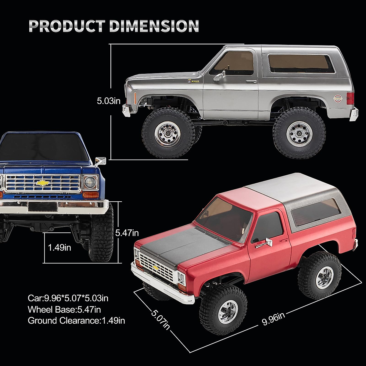 FairRC Mod 1/24 RC Crawler FCX24 Chevy K5 Blazer Officially Licensed, Mini RC Car Pick Up Truck & SUV 2 in 1, 4WD 8km/h 2 Speeds Switch, 2.4GHz 3CH Off-Road RC Model with LED Lights for Adults, Blue