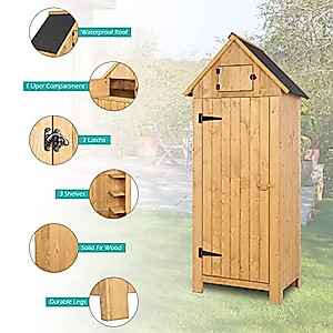 VINGLI Outdoor Wooden Storage Shed, Garden Shed Outside Tool Cabinet with Safety Latch, Patio Storage Organizer with Large Capacity for Garden Yard Lawn Equipment