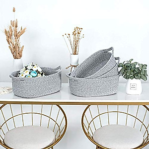 MINTWOOD Design Set of 4 Cotton Rope Nesting Baskets, Decorative Woven Nursery Baskets, Cute Closet Baskets and Bins for Shelves, Table Basket Organizers for Small Accessories, Light Grey Mix