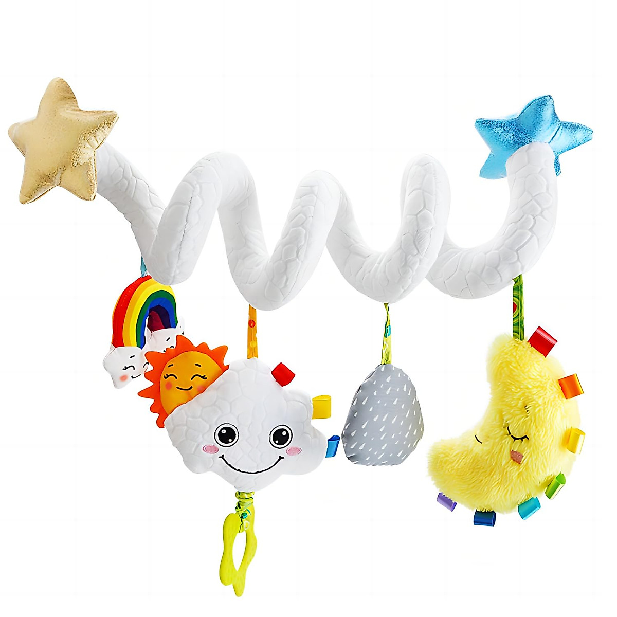 Ebrima Baby Car Seat Toys Newborn Toys, Stroller Toys Baby Toys 0-6 Months, Infant Spiral Plush Toys Hanging Stroller Toys for Carseat Crib Bar Bassinet - Colorful Star