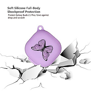 for Samsung Galaxy Buds2 Pro Case/Galaxy Buds2 Case/Galaxy Buds Pro Case/Galaxy Buds Live Case Cute Butterfly Silicone Earbuds Protective Case Cover with Keychain for Women Girl (Purple)