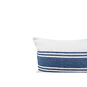 Creative Co-Op DA6448 Cream Cotton Canvas Pillow with Blue Stripes