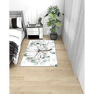 Green Eucalyptus Area Rug 5'x8',Outdoor Indoor Extra Large Carpet Runner for Girls Boys Bedroom,Living Room,Bathroom,Classroom,Office,Kitchen,Washable Area+Rug Autumn Thanksgiving Fall White Pumpkins