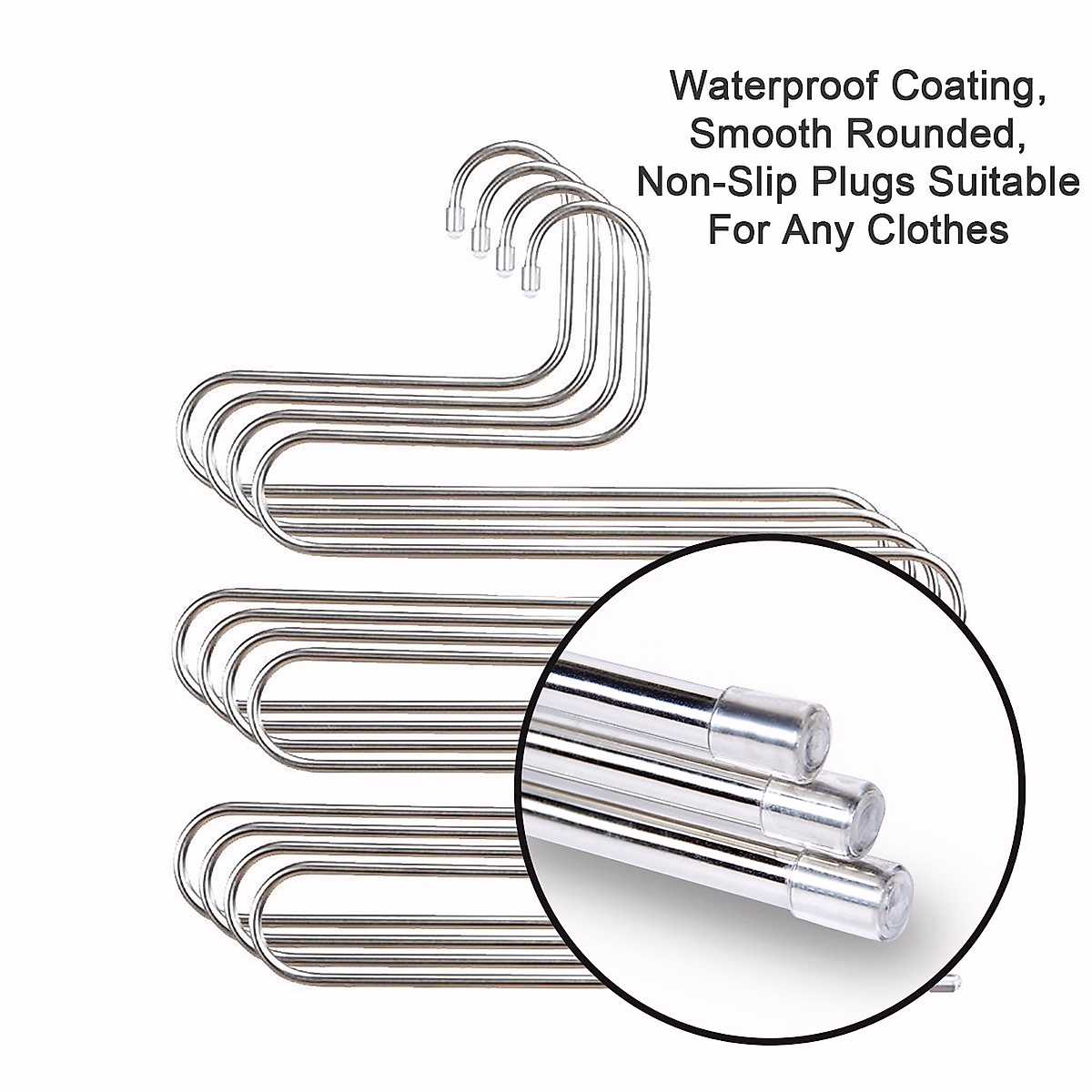 devesanter Pants Hangers Non-Slip S-Shape Trousers Hangers Stainless Steel & Rubber Clothes Hangers Closet Storage Organizer for Pants Jeans Scarf (6 Pack with 10 Clips)