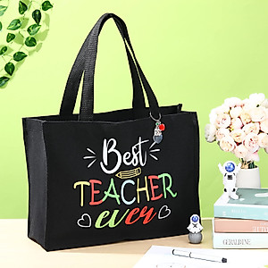 Sweetude Teacher Appreciation Gifts 16 x 12 x 5 Inch Teacher Totes Bag Canvas Teachers Bag with Teacher Keychain for Christmas Birthday Women Gift