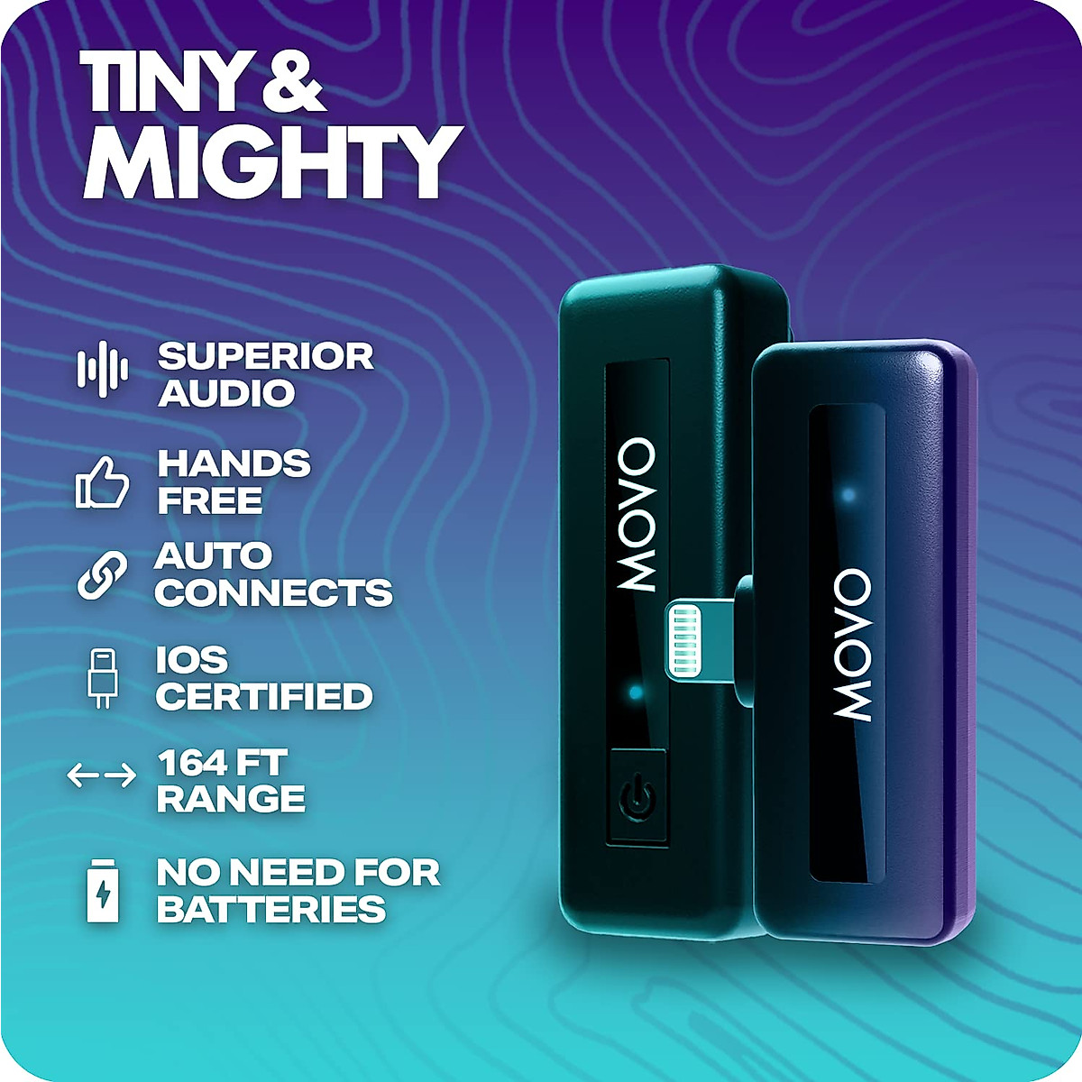 Movo Wireless Mini DI Wireless Mini iPhone Microphone for Video Recording - iPhone Lavalier Mic for Vlogging, Content Creation, Podcasting, YouTube, Tiktok - Wireless iPhone Microphone