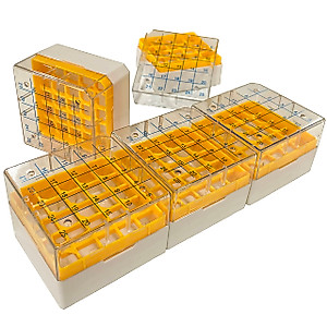 5 PCS Polycarbonate CryoBox Vial Rack, Freezer Storage, 5 x 5 Array, 25 Place Fit for 2ml Cryostorage Freezing Box (Yellow)