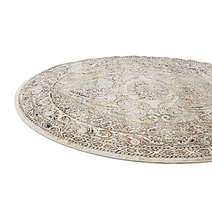 Unique Loom Chateau Collection Area Rug, 4' x 4' Round, Beige