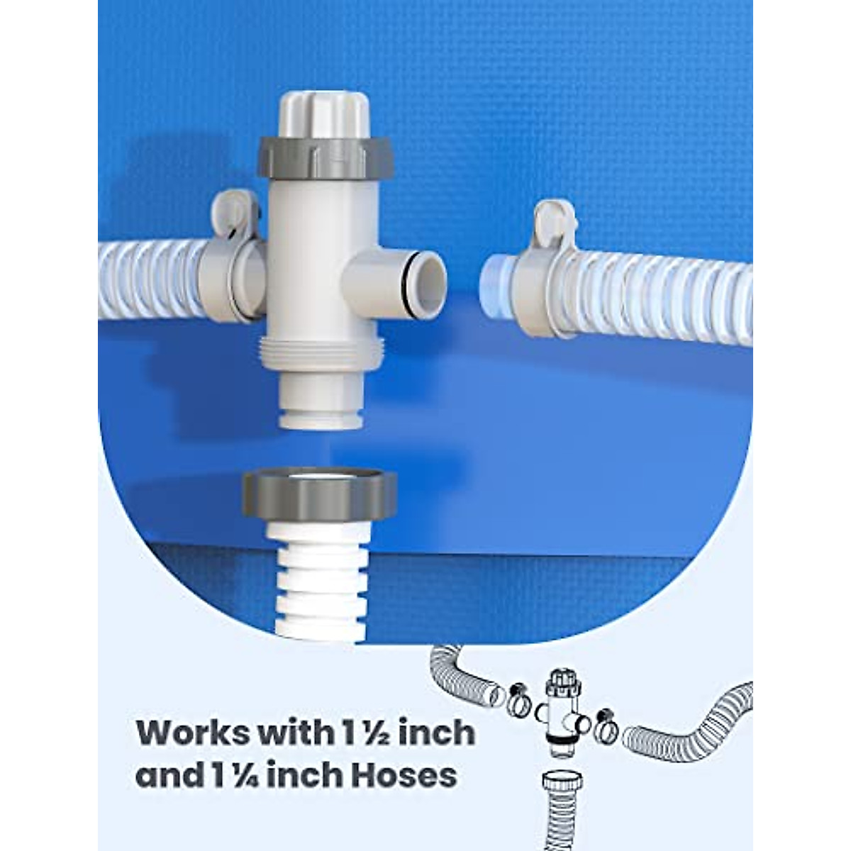 POOLHACKER Pool Fittings Dual Split Hose Plunger Valve, Pool Parts Replacement Shut-Off Valve with Dual inlets for Above Ground Pool