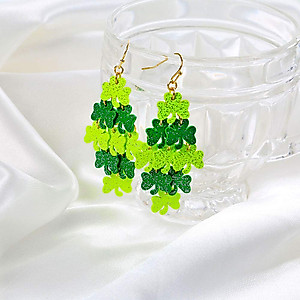 St. Patrick's Day Shamrock Dangle Earrings Gold Pleated Green Layered Lucky Clover Earrings Irish St. Patricks Day Jewelry Gift For Women