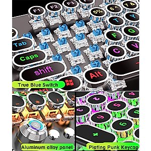 K820 Retro Steampunk Gaming Mechanical Keyboard-Blue Switch-RGB LED Backlit Illuminated Keyboard,USB Wired,Typewriter-Style,Plating 104 Key Round Keycaps,for Game and Office,for Laptop Desktop (Black)