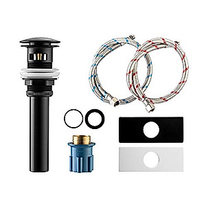 JAKARDA Single Handle Waterfall Bathroom Fuaucet with Drain Assemblely and Escutcheon, Black (Matte Black)