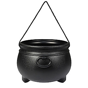 GIFTEXPRESS 12" Black Halloween Cauldron - Large Plastic Witch Kettle For Candy, Treats & Punch Bowl - St. Patrick's Day Pot of Gold Party Bucket Decor