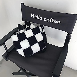 HSINYA Fluffy Tote Bag Aesthetic for Women with Yin Yang Prints Plush Women Shoulder Bag with Shoulder Straps Messenger Bag for Ladies Hobo Bag for Winter Underarm Purse (Style 1)