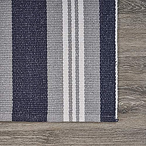 Lr Home Coastal Striped Reversible Runner Area Rug, 2'0"" x 6'0"", Ivory/Indigo/Navy (LR04706-IGF2060)