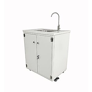 Steel Cabinet Portable Sink Self Contained Hand Wash Station Mobile Sink Water Fountain Water Supply 110V/12V Powered Built-in Pump Water Jugs NOT Included 24 X 18 X 30" Cabinet Size 10094-NF
