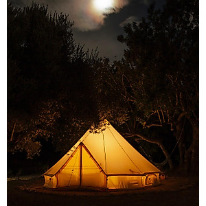 UNISTRENGH 4 Season Large Waterproof Cotton Canvas Bell Tent Beige Glamping Tent with Roof Stove Jack Hole for Camping Hiking Christmas Party (5M/16.4ft)