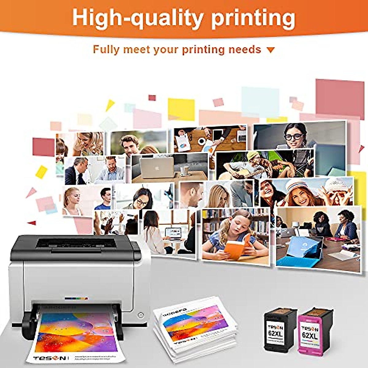 TESEN Remanufactured 62XL Ink Cartridge Replacement for HP 62 XL 62XL Use with HP Envy 5643 5660 5664 5665 7640 7643 7644 7645 OfficeJet 5745 5746 8040 200 250 258 Series Printer (2 Pack, Black)