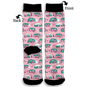 Atuedesty Funny Dress Socks For Men and Women Happy Camp Pink Retro Flamingo Camping Novelty Leisure Socks Athletic Lightweight Crew Sock for Running Indoor Outdoor Boat Cold Weather Wear