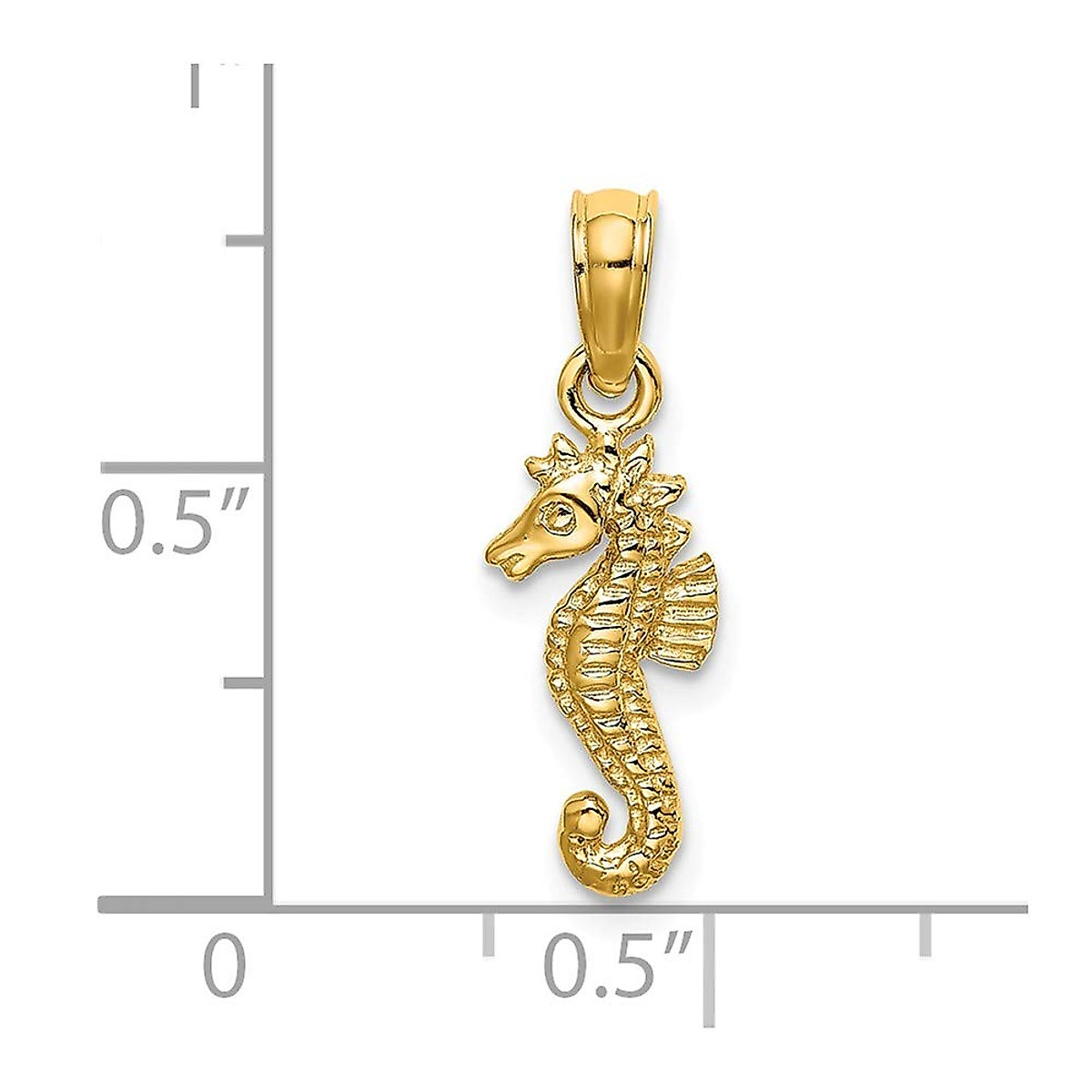 Solid 14k Yellow Gold 2-D Mini Seahorse Charm Pendant - 12mm x 6mm