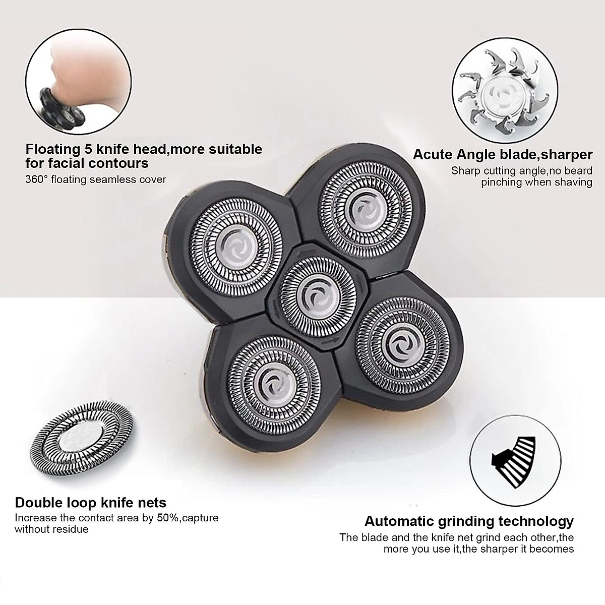 LinMei Electric Shaver 5D Rotary Razor with Pop-up Trimmer LED Display Mens Bald Head Shavers Electric Cordless Rechargeable Mens Shavers Electric Wet and Dry IPX7 Waterproof (Silver)