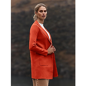 MEROKEETY Women's Casual Knit Blazer Jacket Button Down Elegant Work Office Coatigan Sweater for Fall Winter, Orange, Medium