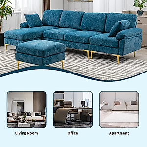 Sudwesto Modular Sectional Sofa, U Shape Chenille Upholstered Sofa Couch with Ottoman, 4 Seat Reversible Couch with Chaise Lounges, Convertible Sofa Set for Living Room (Teal Blue)