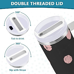 Stainless Steel Tumblers 40 Oz with Straw and Handle, Pink Polka Dots Black Vintage Travel Coffee Tumbler