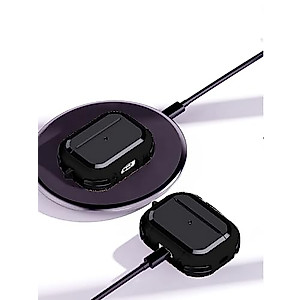 Podarmor Rugged Military-Grade Case for AirPods 2 & 1 - Full-Body Protection with Keychain - Wireless Charging Compatible (Black)