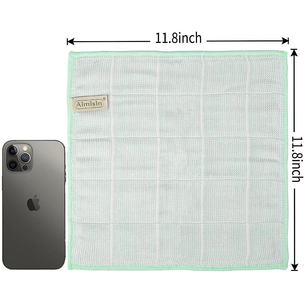 Aimisin 100% Bamboo Kitchen Dish Cloths, Green Washcloths Dish Towels, Ultra Absorbent Fast Drying, Strongly Removes Oil and Dirt, Reusable Environmentally Friendly Rags. 6Pcs, 11.8''x11.8''