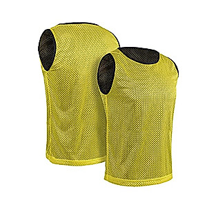 Athllete Reversible Pinnies (Set of 6 + Free Carry Bag) Basketball Soccer Training Vest Team Scrimmage Practice Jersey (Golden Yellow/Black 6 Jerseys, XX-Large)
