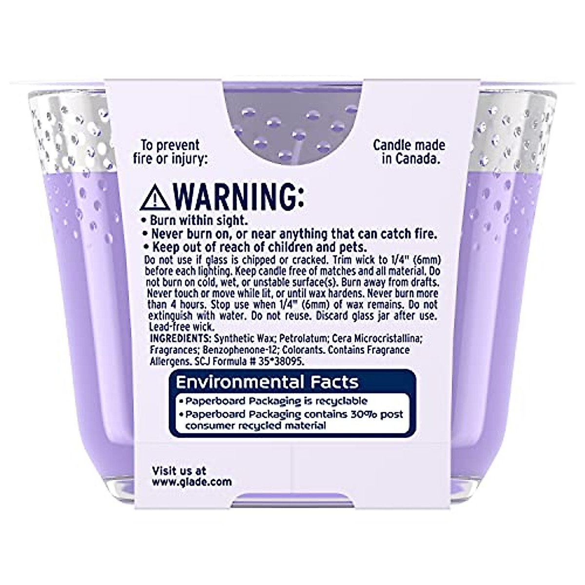 Glade Candle Tranquil Lavender & Aloe, Fragrance Candle Infused with Essential Oils, Air Freshener Candle, 3-Wick Candle, 6.8 Oz, 3 Count