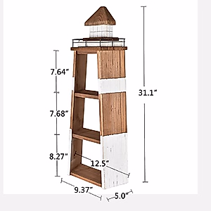Wooden Lighthouse Shelf Nautical Beach Home Room Decoration, 31.1" H Display Light House Free Standing & Wall Mounted Rustic Lighthouse Shelves for Bathroom Bedroom Living Room Party Decoration