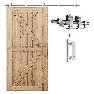SMARTSTANDARD 6 Feet Top Mount Sliding Hardware Kit with 12'' Handle Set-Stainless Steel Heavy Duty Sturdy Barn Track-Simple and Easy to Install-Fit 36" Wide Door Panel (T Shape Hanger)