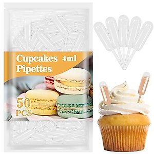 MAQIHAN 50 Plastic Pipettes Dropper for Cupcakes - 4ml Disposable Cupcake Pipettes Cupcake Injector Mini Pipettes Pippets Disposable Droppers Pipets Liquor Alcohol Infuser Small Strawberry Pippettes