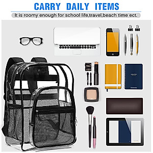 IMUXYUQ Clear Backpack Heavy Duty Clear Backpack With Front Accessory Pocket Reinforced Straps Built-In Key Hook Clear Backpacks, For School Work Sport Event