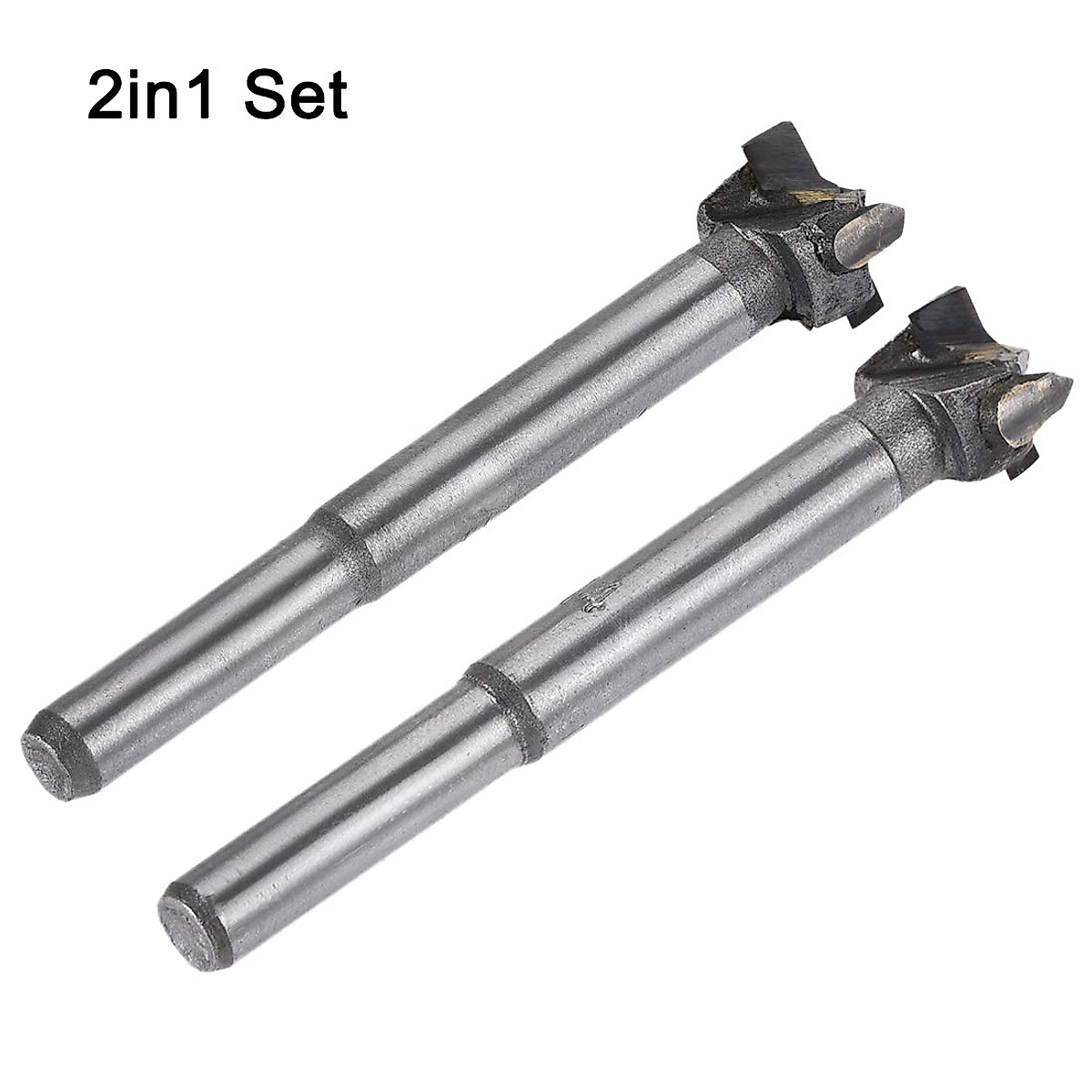 uxcell Forstner Wood Boring Drill Bits 14mm 15mm Dia. Hole Saw Carbide Alloy Steel Tip Round Shank Cutting for Hinge Plywood Wood Tool 2in1 Set