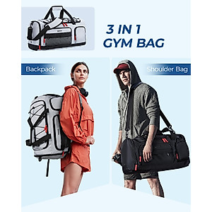 BAGSMART Gym Bag for Women & Men, 35L Sports Travel Duffel Bag with Shoe Compartment，Anti-Theft Carry On Weekend Bag for Airplane, Water Resistant Workout Overnight Backpack for Travel Gym,Grey