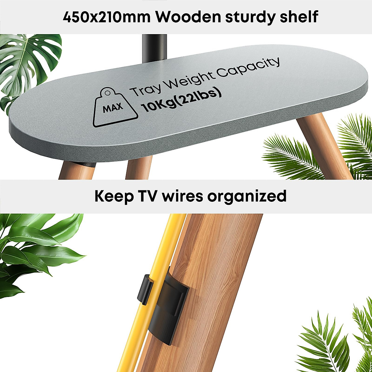 PUTORSEN Easel TV-Stand for 43-65-Inch Screens - Portable Swivel Tripod TV Stand with Wooden Tray, Height Adjustable TV Floor Stand, Max Load 77 lbs, Max VESA 400x400 mm, Black