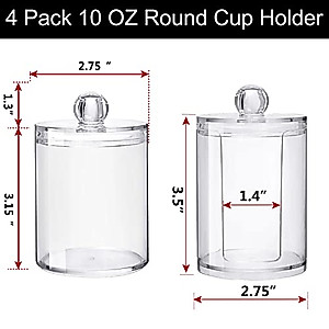 EOFJRUC Cup Dispenser for Bathroom 4 Pack, Qtip Holder for Cotton Ball Swab, Cotton Round Pads, Floss, Fit for 3-4 oz Cup for Bathroom Canister Storage Organization, Vanity Makeup Organizer-Clear