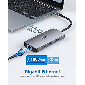 USB C Adapters for MacBook Pro/Air, Selore 9 in 1 USB C Hub with 4K HDMI, 2 * 10Gbps USB-C 3.1 GEN2 Port, 1Gbps Ethernet, USB 3.1 10Gbps Data Ports, 2*USB 3.0 dongle for Dell, HP and More