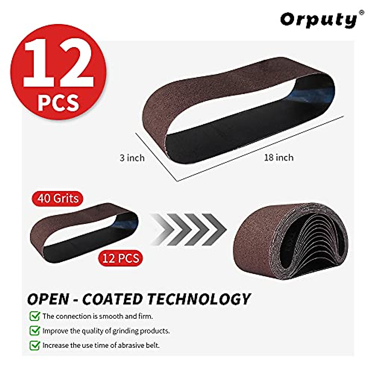 12 Pcs 3 x 18 Inch 40 Grit Sanding Belts Sander Belts - 3x18 in