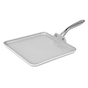 TECHEF - CeraTerra Ceramic Nonstick Square Griddle Pan (PTFE and PFOA Free Ceramic Exterior & Interior), Oven & Dishwasher Safe, Made in Korea, Grey/Silver (Griddle Pan)