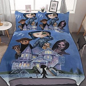 Adjzepuo Coraline Ultra Soft Reversible Breathable 3D Printed Bedding Sets 3 Piece 1 Duvet Cover + 2 Pillowcase 90"x90"