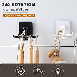 Kitchen Utensil Hanger,Under Cabinet Holder 6 Pieces 360 Degrees Rotating Folding Hook Self-Adhesive Waterproof Utility for Home Bathroom No Drilling （3 White+3 Black）, 4.3×2.7×1.9 inch