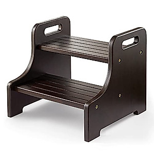 2BHOME Wooden Heavy Duty 2 Step Stool - Holds up to 300Lb for Kitchen/Bathroom/Bedside Step Stool (Walnut)